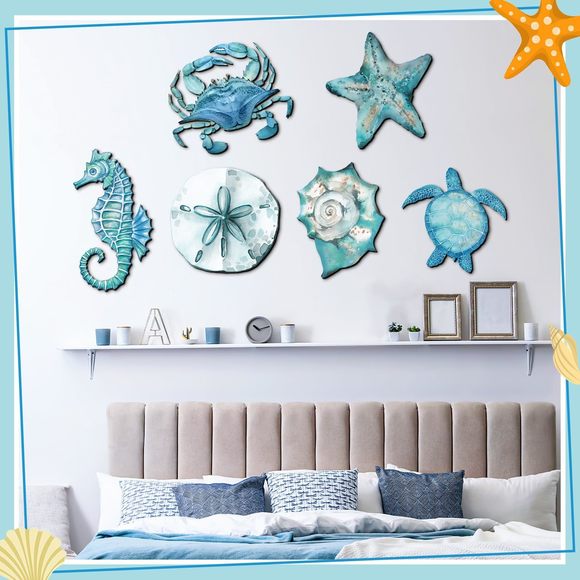 Tandefio | Wall Decor | 6 Pcs Metal Beach Wall Decor Coastal Hanging ...